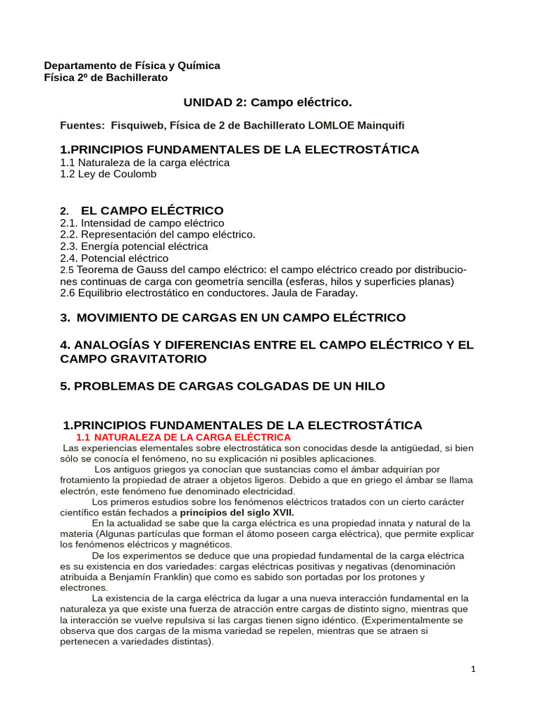 Campo Eléctrico: Fundamentos y Aplicaciones | PDF | Carga eléctrica ...