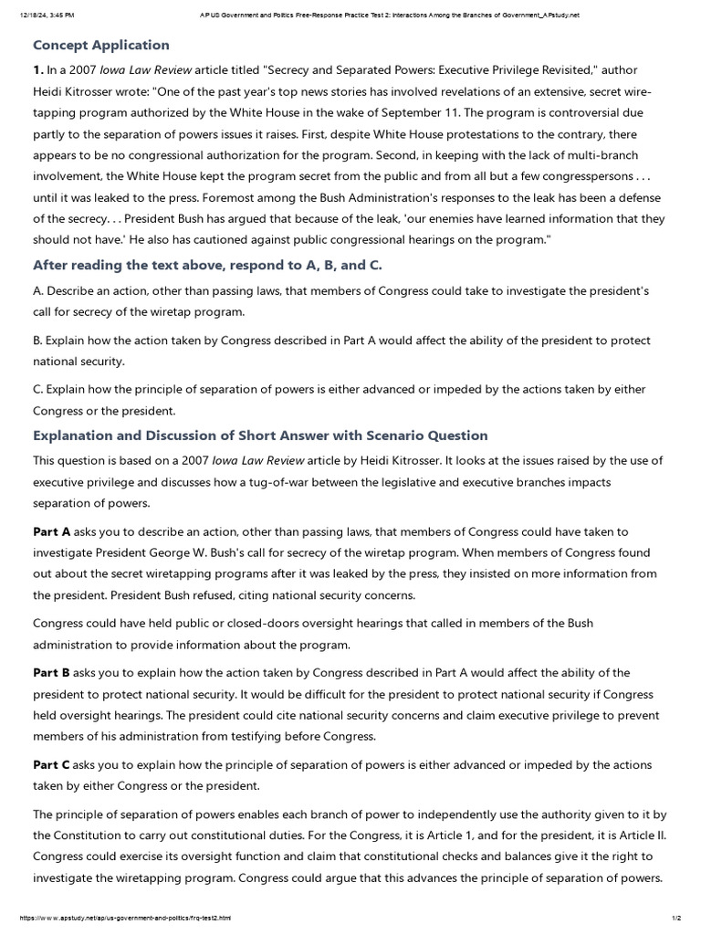 AP US Government and Politics Free-Response Practice Test 2 ...