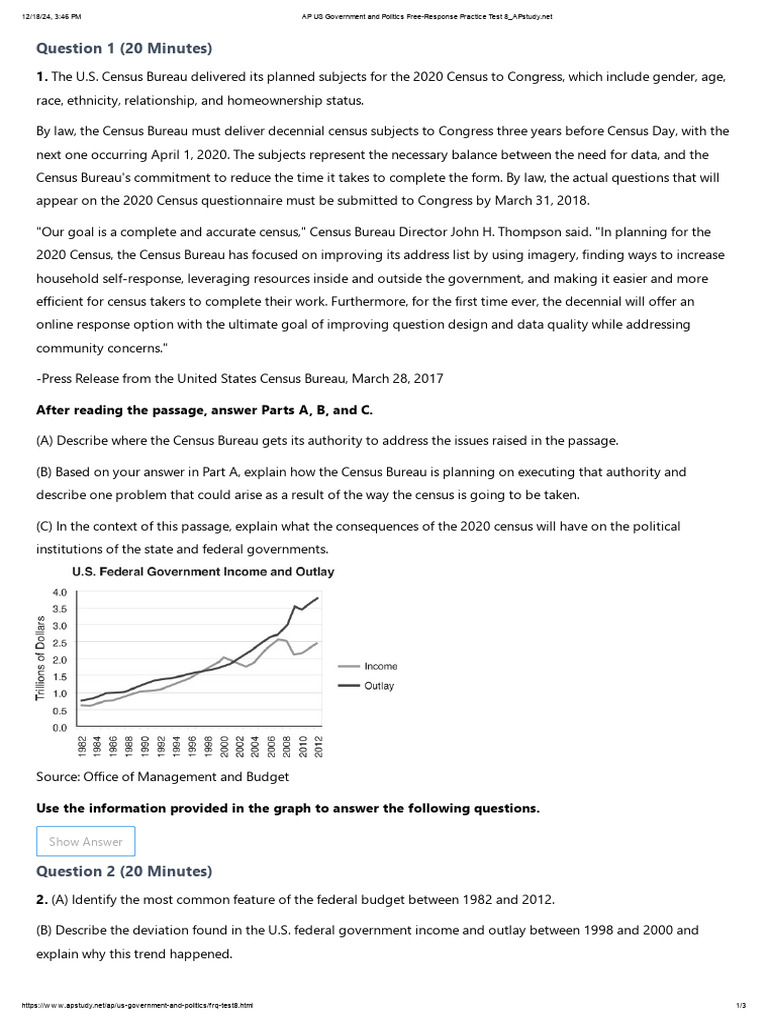 AP US Government and Politics Free-Response Practice Test 8 | PDF ...