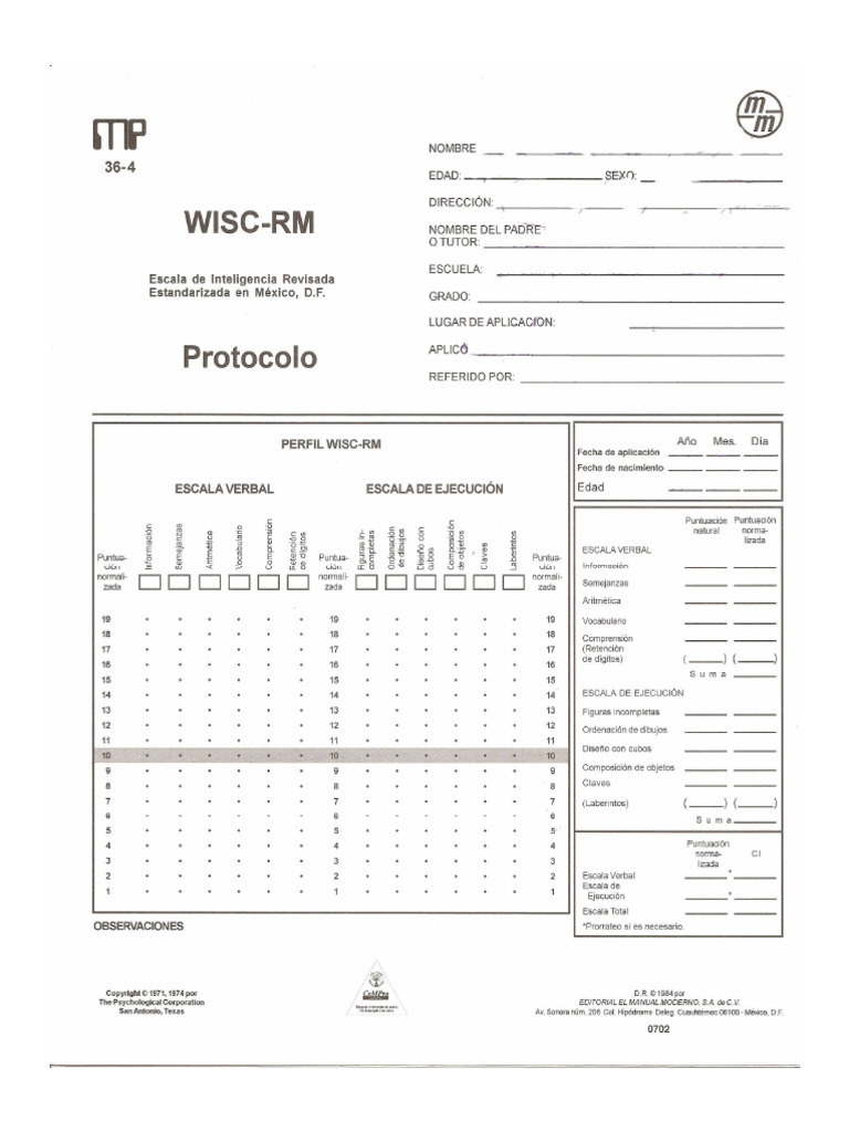 Test WISC (Protocolo) | PDF
