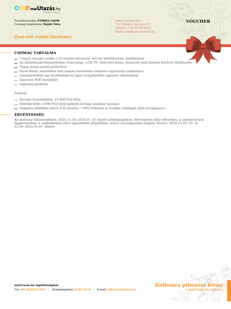 Voucher PT0003 14898 Oszi Teli Videki Fuerdozes | PDF