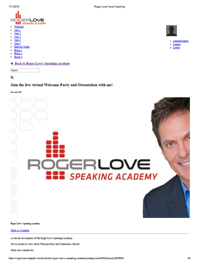 Roger Love's Speaking Academy Welcome | PDF