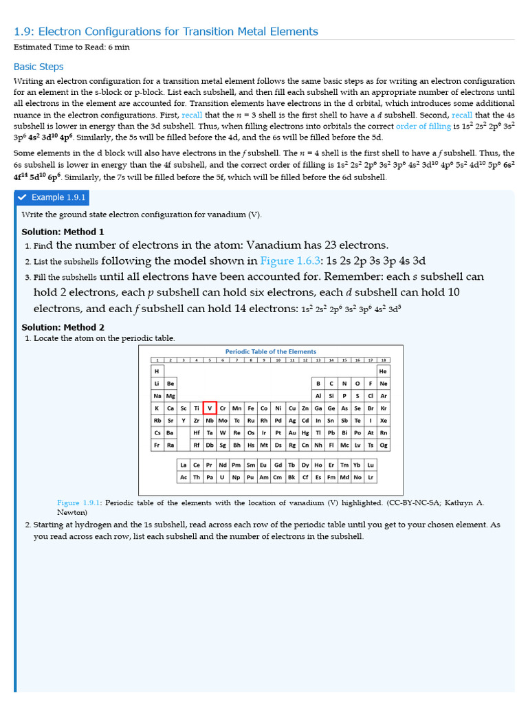 1.9 - Electron Configurations For Transition Metal Eleme | PDF | Electron Configuration ...