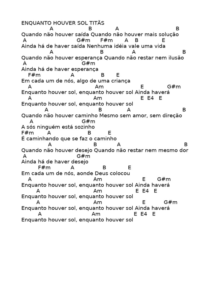 Imprimir Enquanto Houver Sol Titãs | PDF