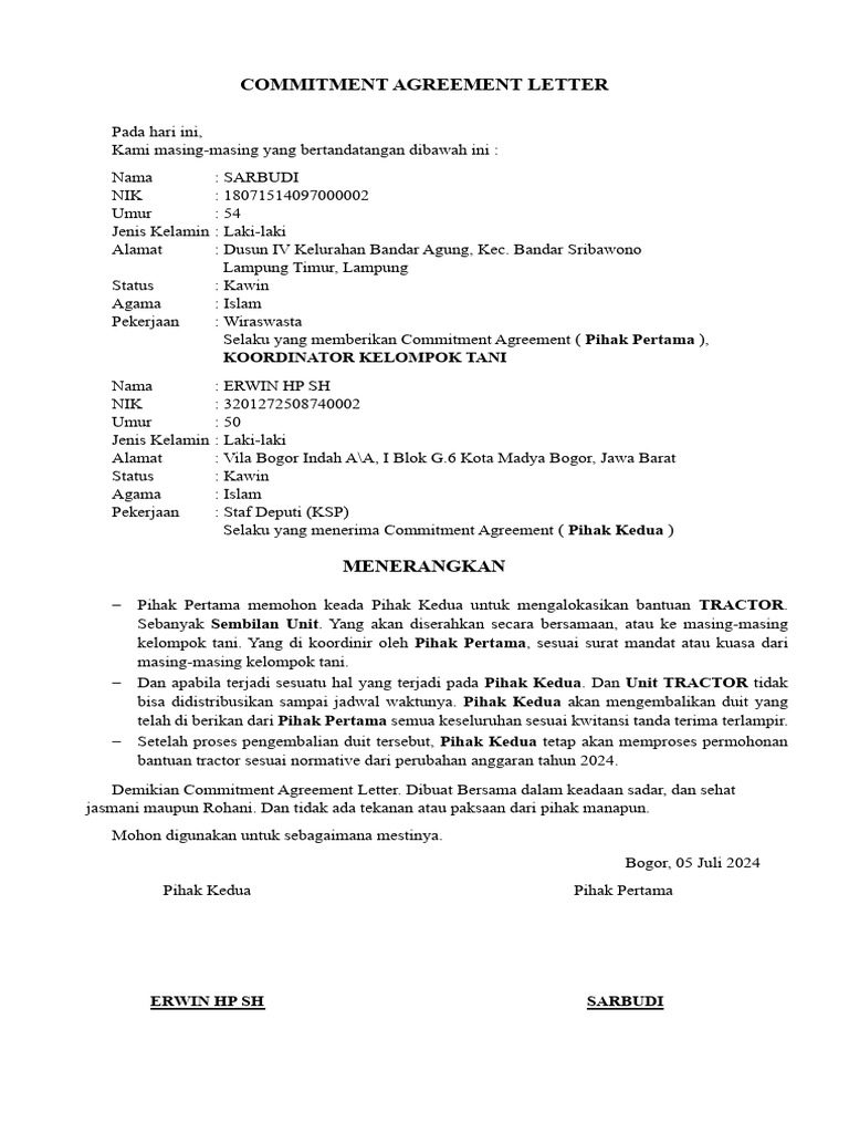 COMMITMENT AGREEMENT LETTER 2 | PDF