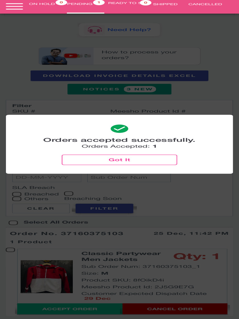 Meesho Supplier Panel Order Processing | PDF
