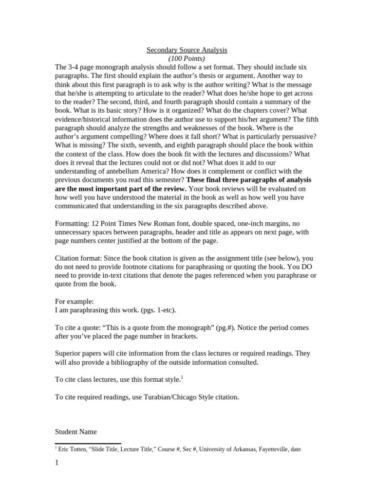 Guide to Secondary Source Analysis | PDF | Citation | Paragraph