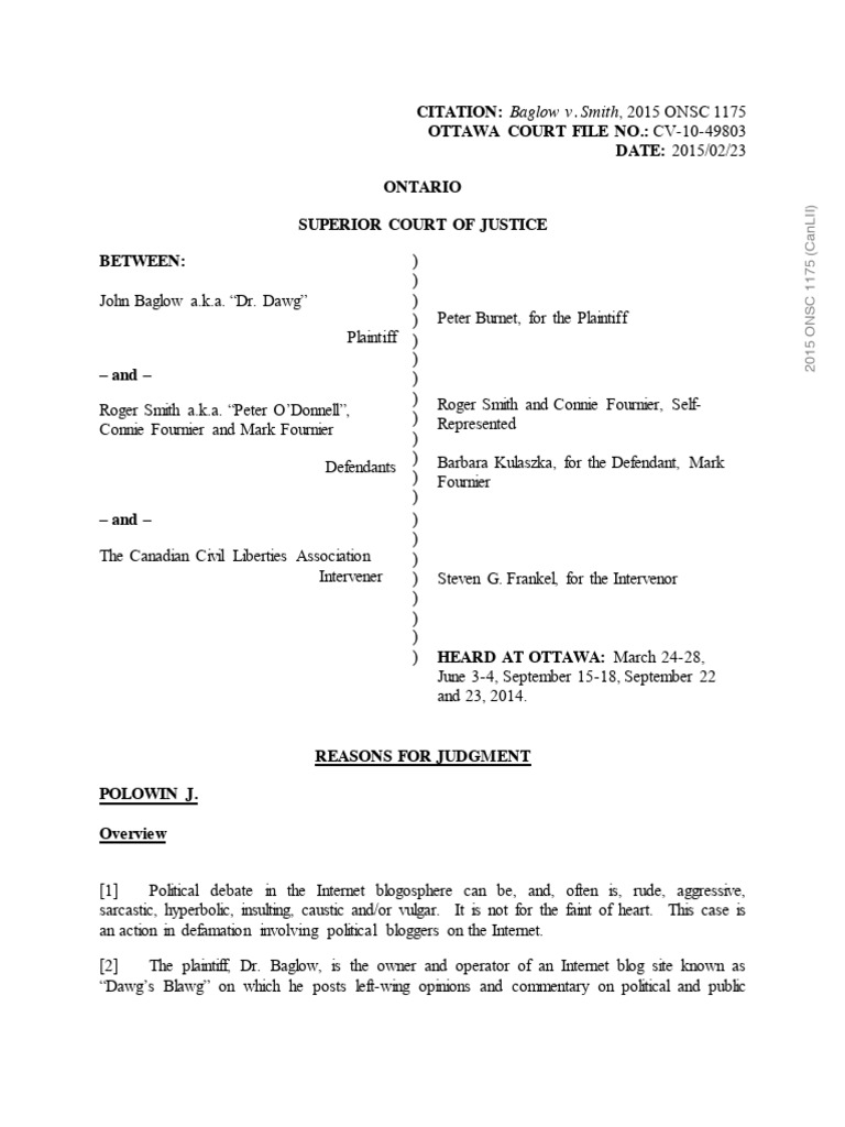 07 - Baglow V Smith - 2015 | PDF | Defamation