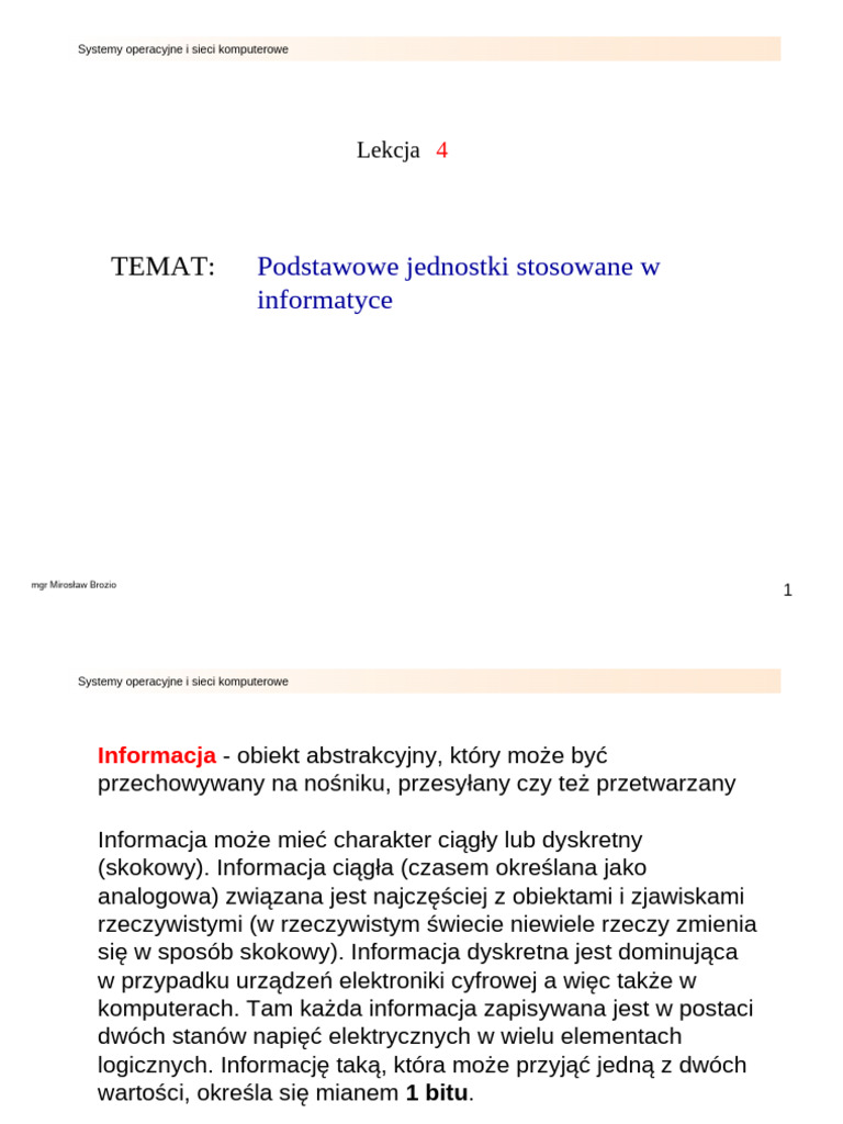 Jednostki W Informatyce | PDF