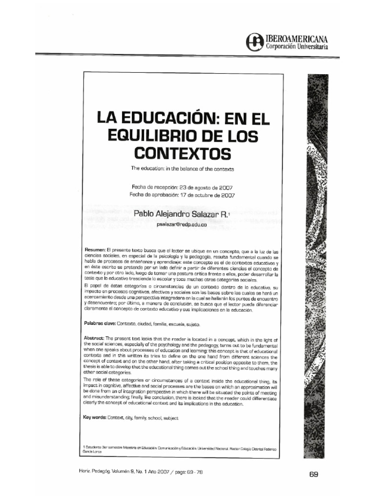 Vista de LA EDUCACION - EN EL EQUILIBRIO DE LOS CONTEXTOS | PDF