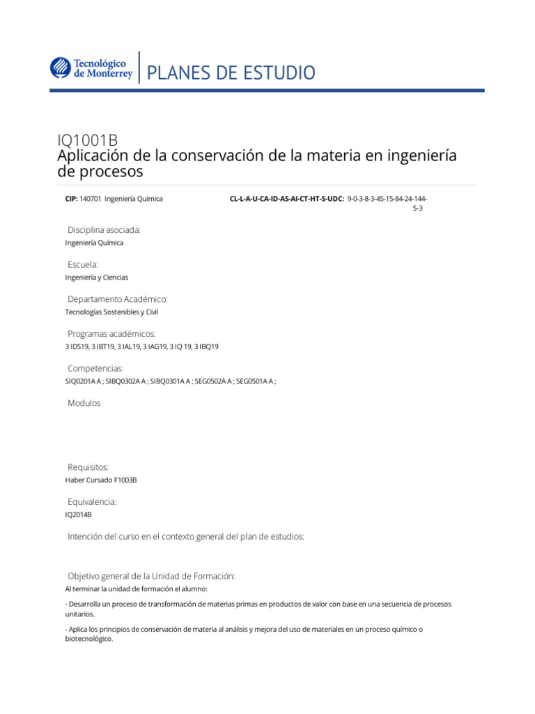 IQ1001B - AnalÃ_tico (1) | PDF | Evaluación | Plan de estudios