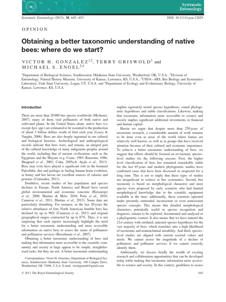 Systematic Entomology - 2013 - GONZALEZ - Obtaining A Better Taxonomic ...