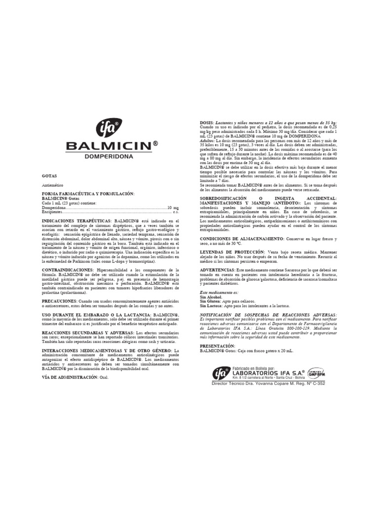 Uso y Dosis de Balmicin Gotas | PDF | Medicina CLINICA | Especialidades ...