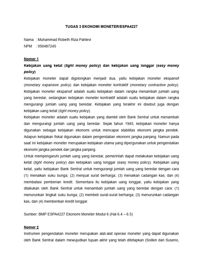 Tugas 3 Ekonomi Moneter_Muhammad Robeth Riza Pahlevi.docx | PDF