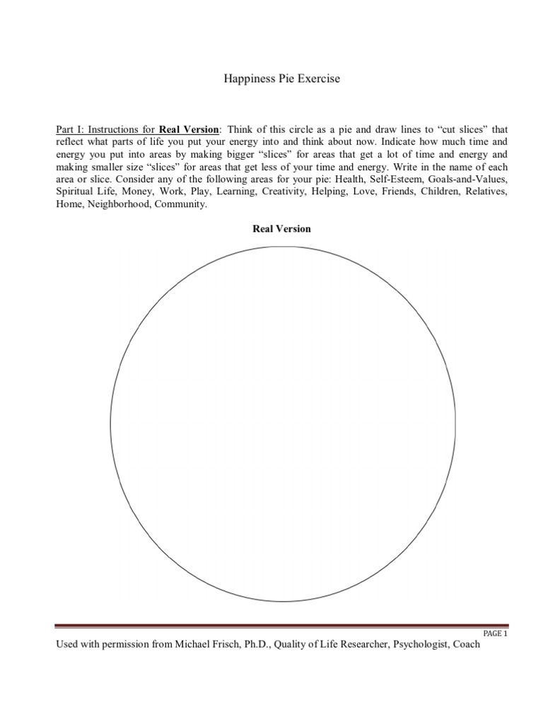 Happiness Pie Exercise | PDF | Happiness | Self Esteem