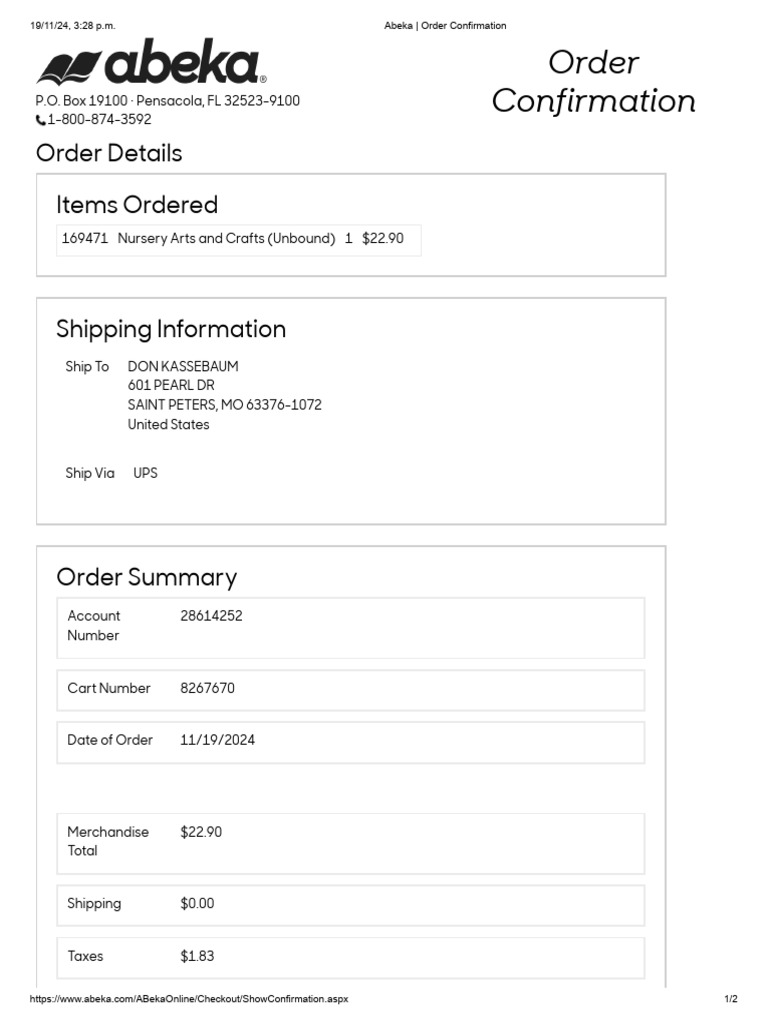 Abeka _ Order Confirmation | PDF