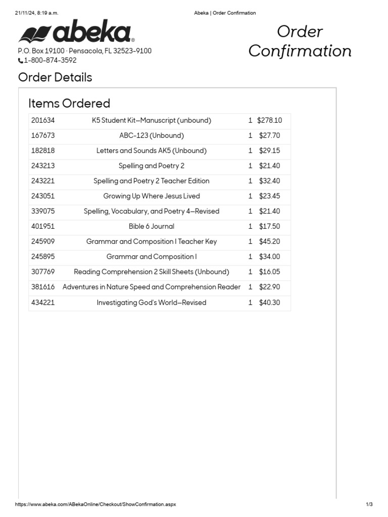 Abeka - Order Confirmation 2 | PDF