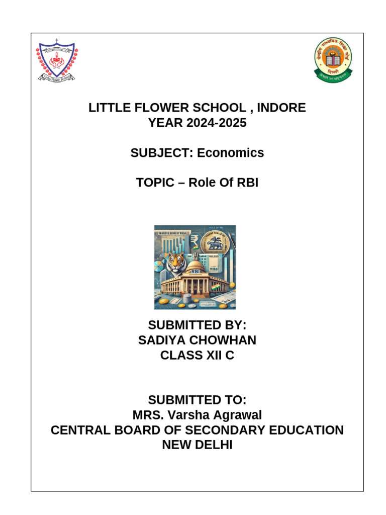 Role of RBI in Economics Project | PDF