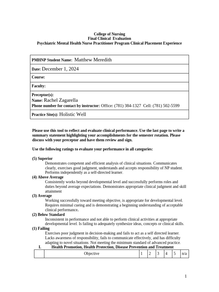 Final Evaluation 1 | PDF | Psychotherapy | Psychiatry