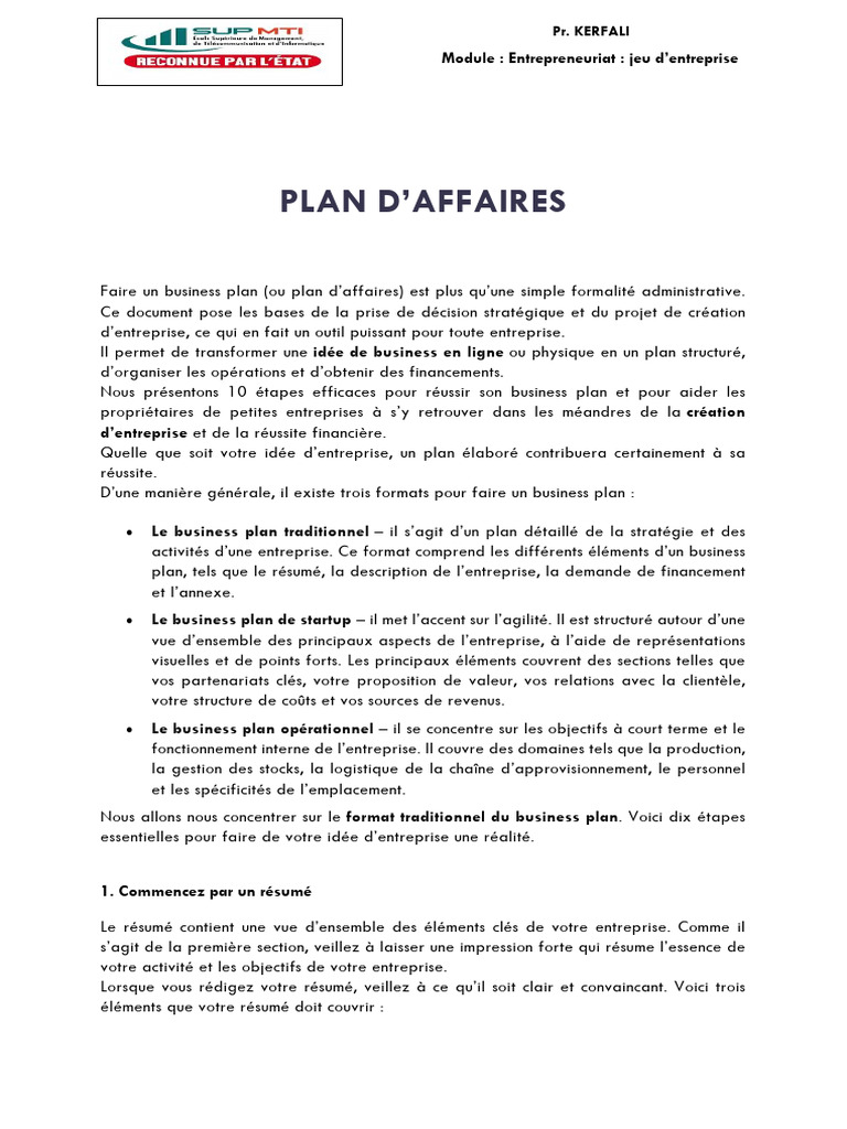 Guide Complet pour Réussir un Business Plan | PDF | Plan d'affaires | Commercialisation