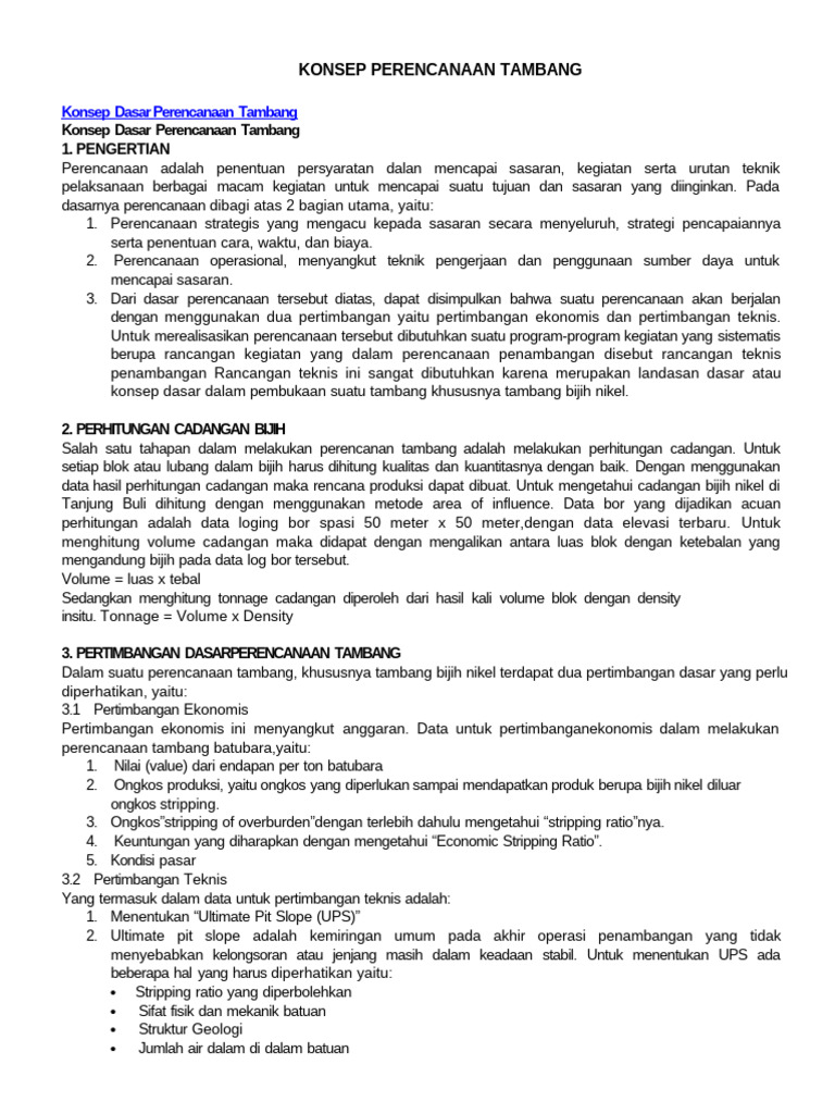 Konsep Perencanaan Tambang | PDF