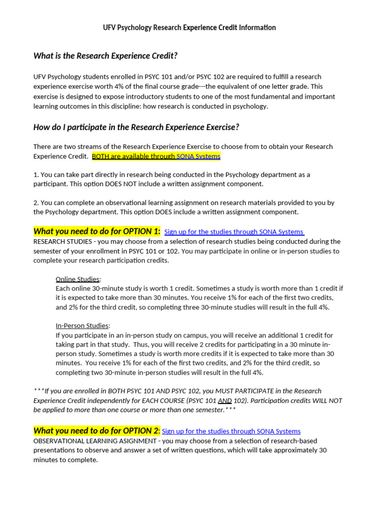 Research Experience Handout FALL 2024 | PDF