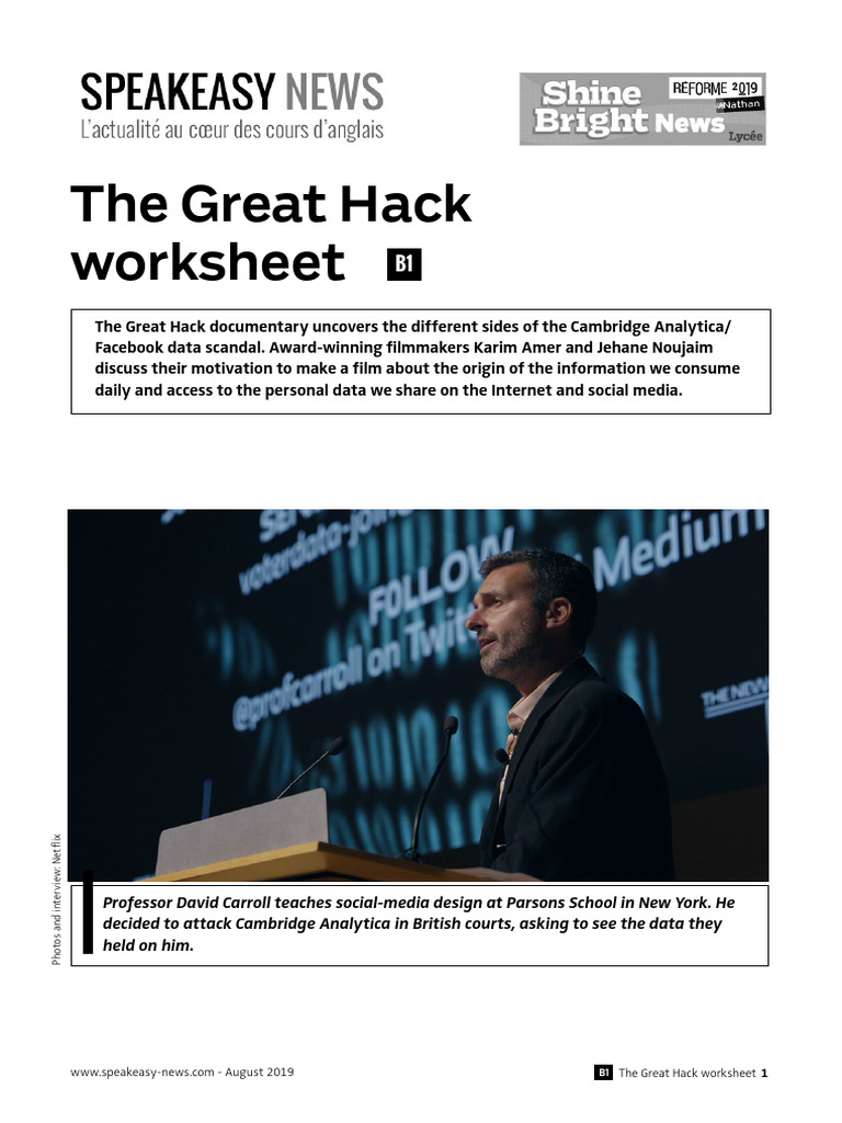 The Great Hack B1 Worksheet | PDF