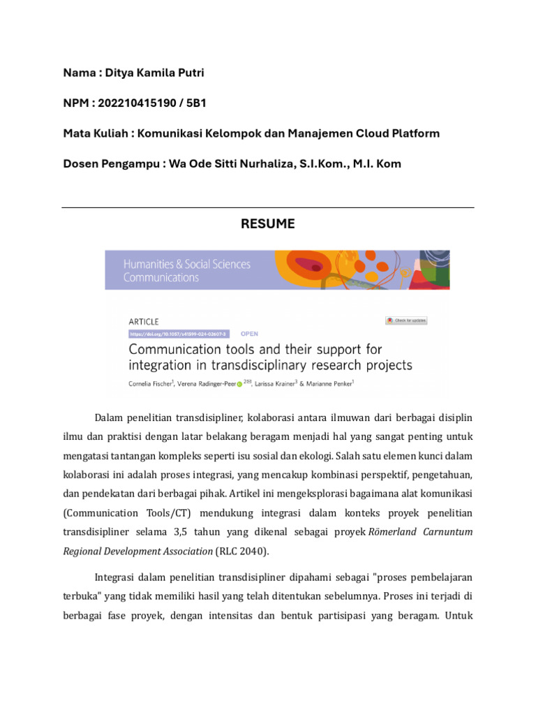 Ditya Kamila Putri - Resume Kom - Kelompok Dan Cloud Platform 5B1 | PDF