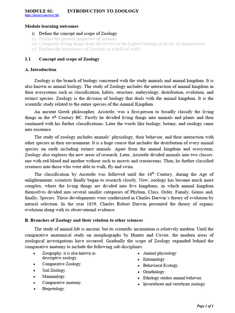 Introduction to Zoology Module | PDF | Zoology | Science
