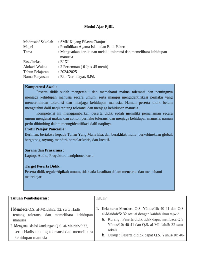 Modul Ajar Peer Teaching 3 PJBL | PDF