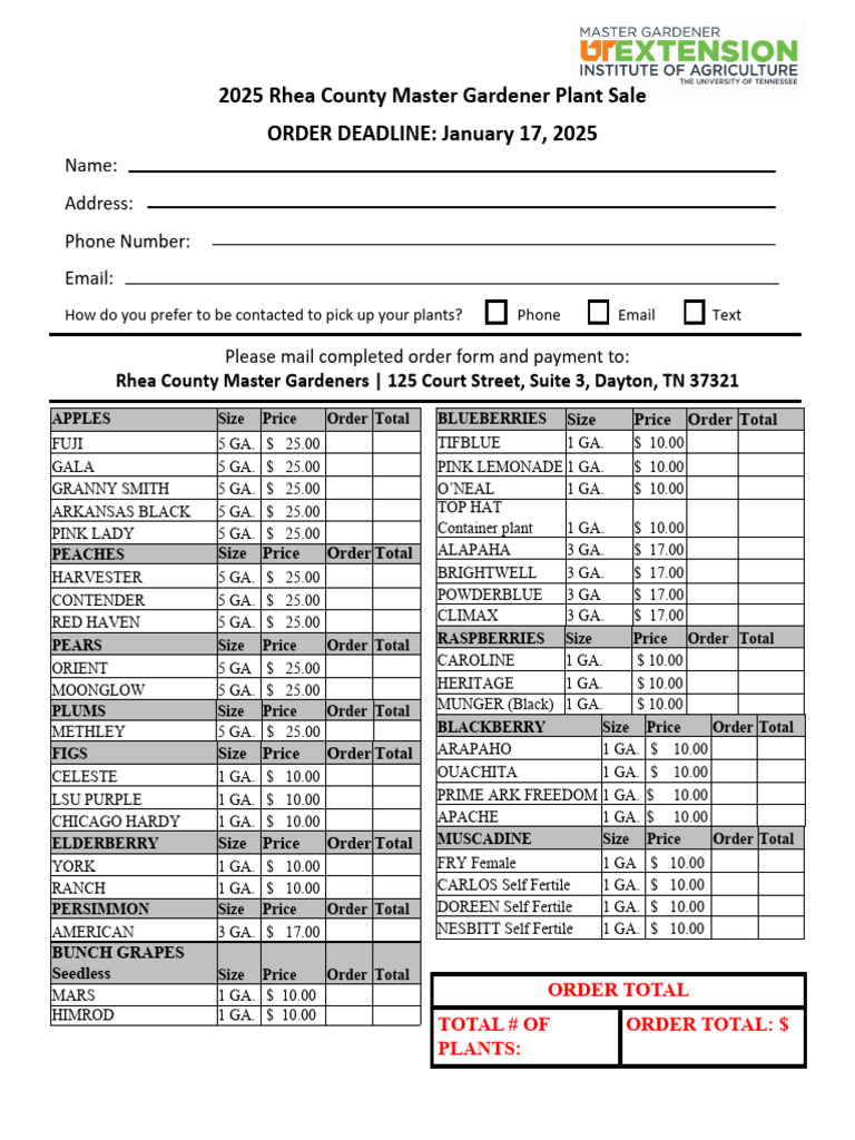2025 Plant Sale Order Form | PDF | Vegan Cuisine | Fruit