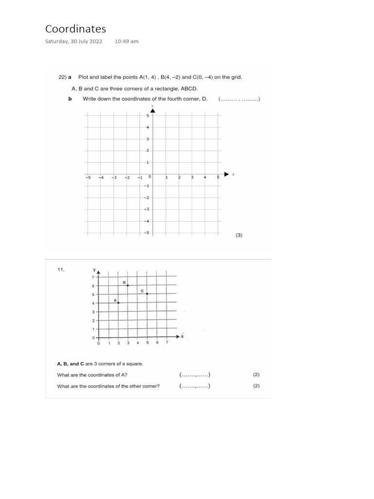 Coordinates Homework | PDF