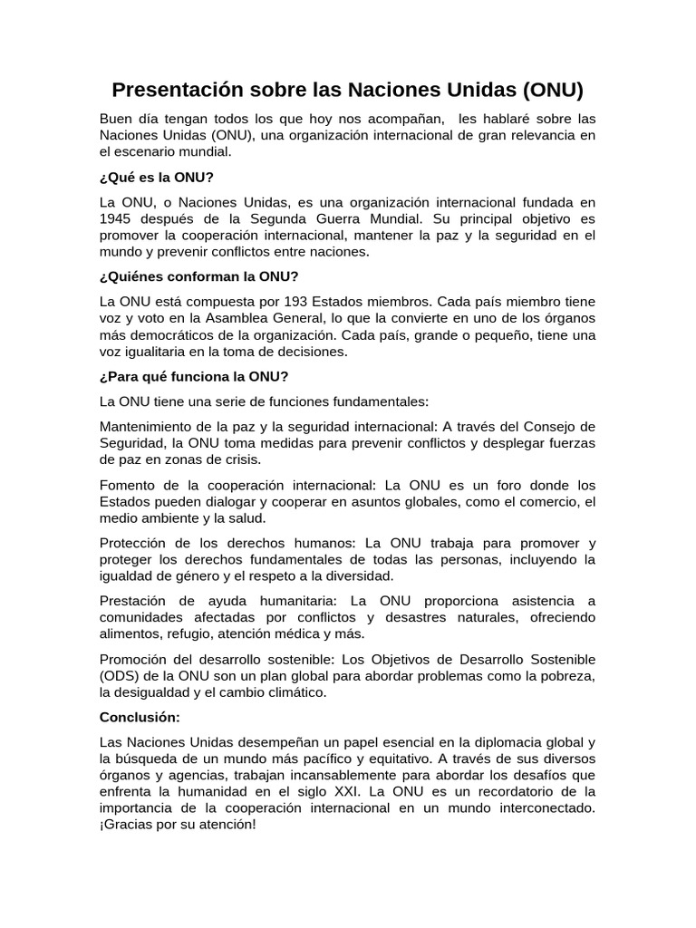 Presentación sobre las Naciones Unidas | PDF