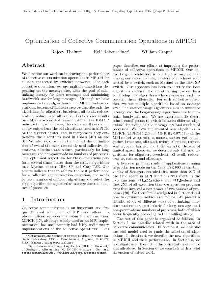 MPI Collective Optimization | PDF | Computer Cluster | Message Passing Interface