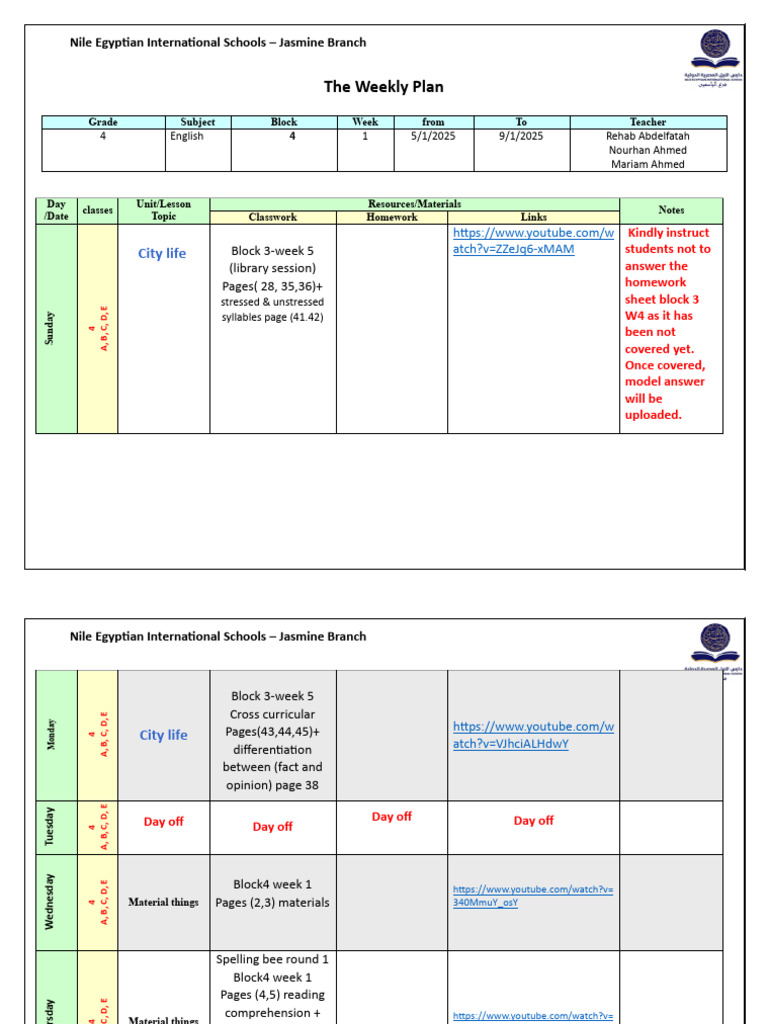 Weekly Plan English gr4 | PDF | Phonology | Pedagogy