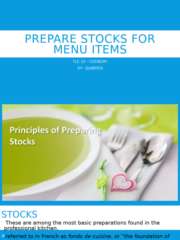 Prepare Stocks For Menu Items | PDF