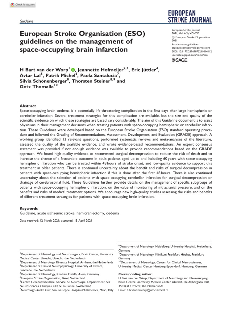 ESO Guidelines for Brain Infarction Management | PDF | Medical ...