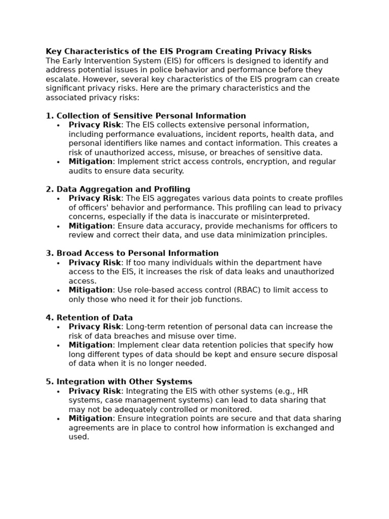 Key Characteristics of the EIS Program Creating Privacy Risks | PDF ...