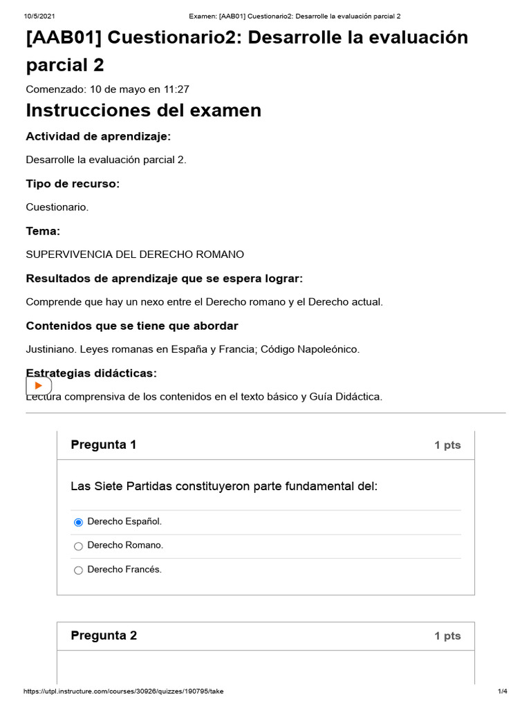 Cuestionario 2 - Desarrolle La Evaluación Parcial 2 | PDF | Ley romana | Mundo grecorromano