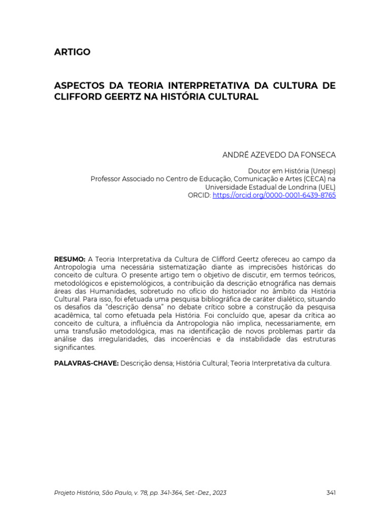 Teoria de Geertz na História Cultural | PDF | Antropologia | Etnografia