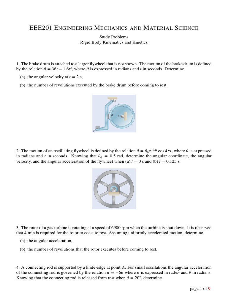 Study Problems - Rigid Body Kinematics and Kinetics | PDF | Belt (Mechanical) | Friction