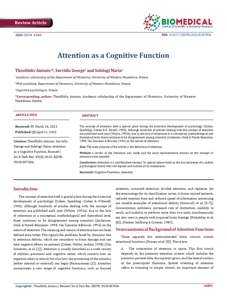 Attenton As Cognitive Function | PDF | Attention | Parietal Lobe