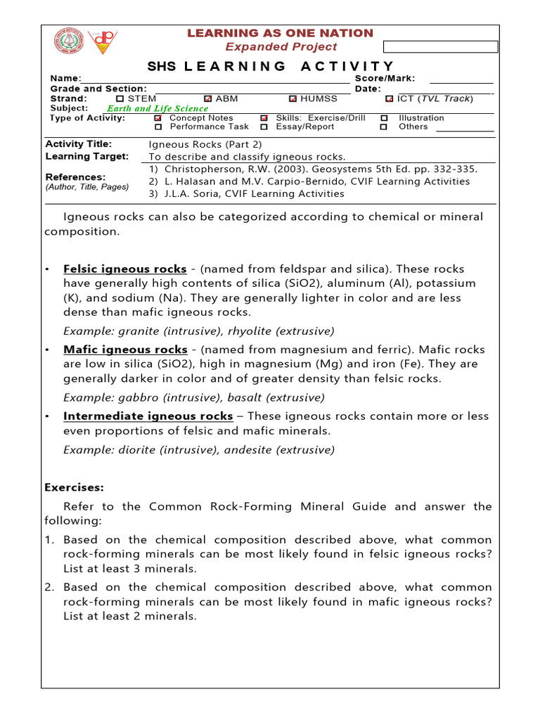 Earth - Life Science LAS 7b Igneous Rocks 2 | PDF