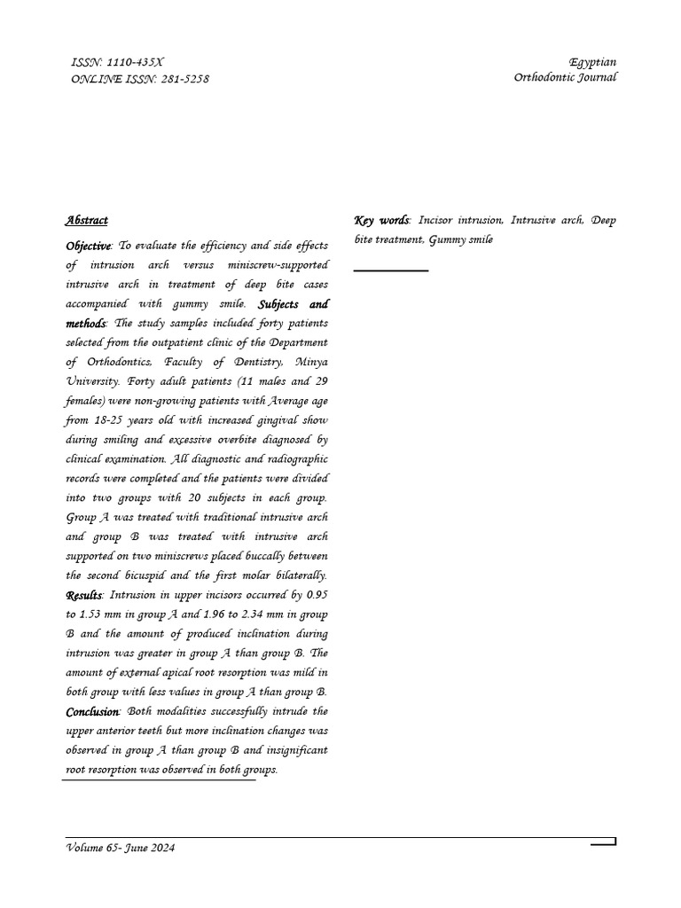 Deep Bite Treatment: Intrusion Arch Study | PDF | Orthodontics ...