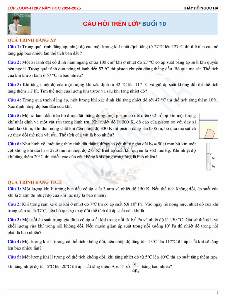 BÀI TẬP TRÊN LỚP BUỔI 10 ZOOM-H 2K7 THẦY ĐỖ NGỌC HÀ | PDF