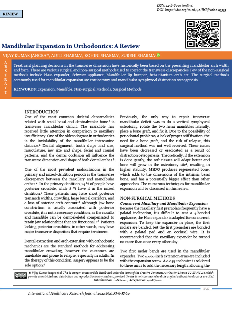 Mandibular Expansion in Orthodontics A Review | PDF | Orthodontics ...
