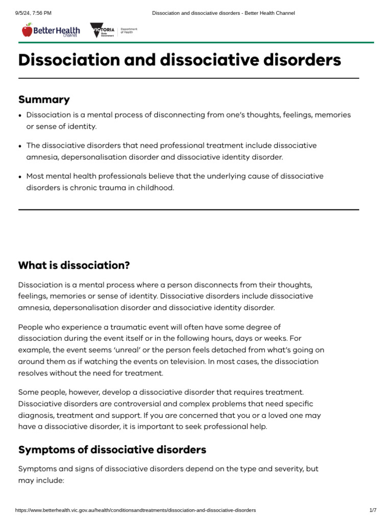 Understanding Dissociative Disorders | PDF | Dissociation (Psychology ...