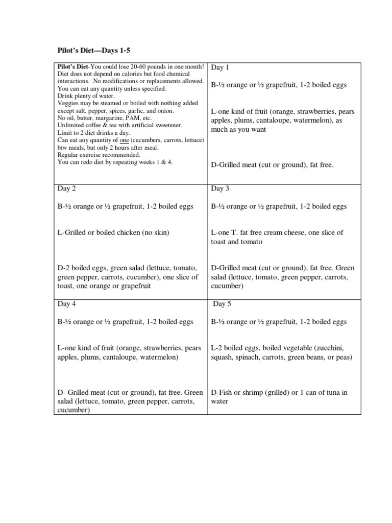 Pilot's Diet 28days | PDF | Business