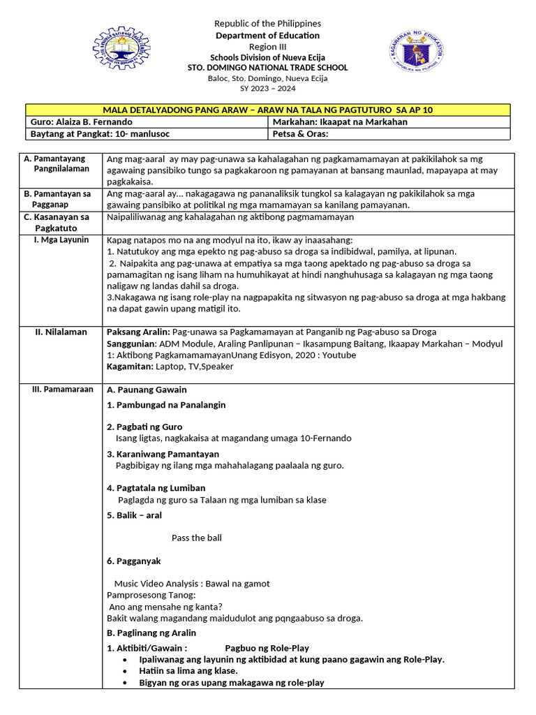 Bkd Lesson Plan AP 10 | PDF