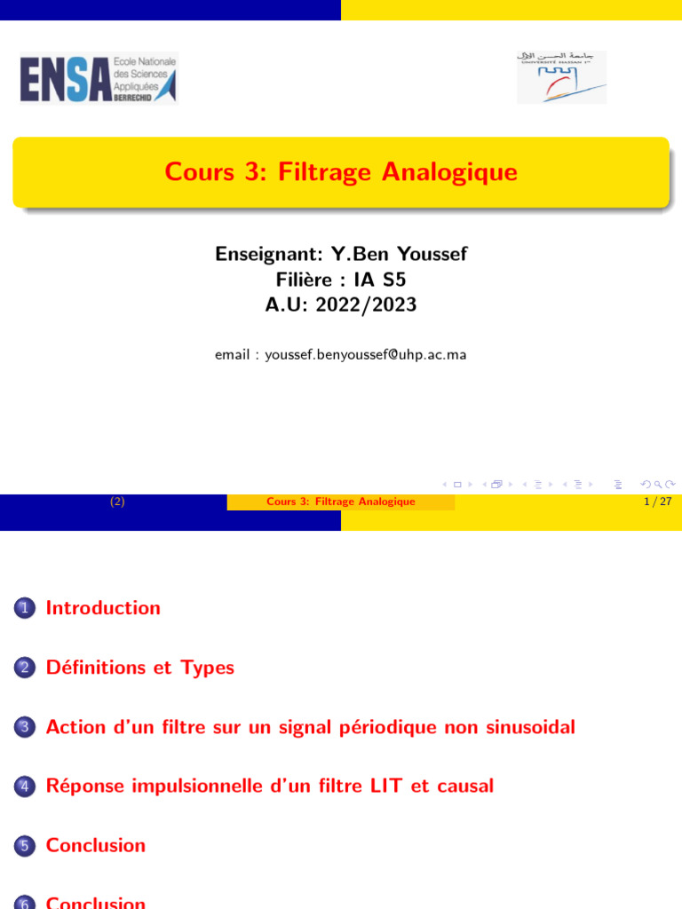 Cours sur le Filtrage Analogique | PDF | Filtre (électronique) | Filtre ...